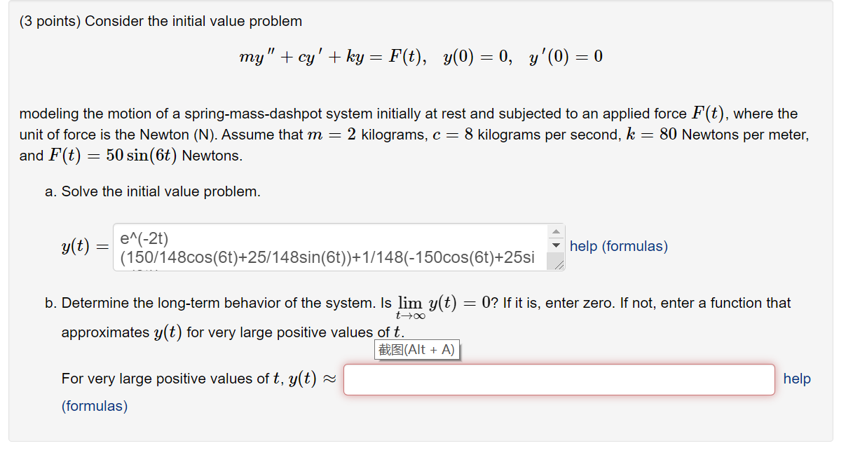 Solved (3 points) Consider the initial value problem my" + | Chegg.com