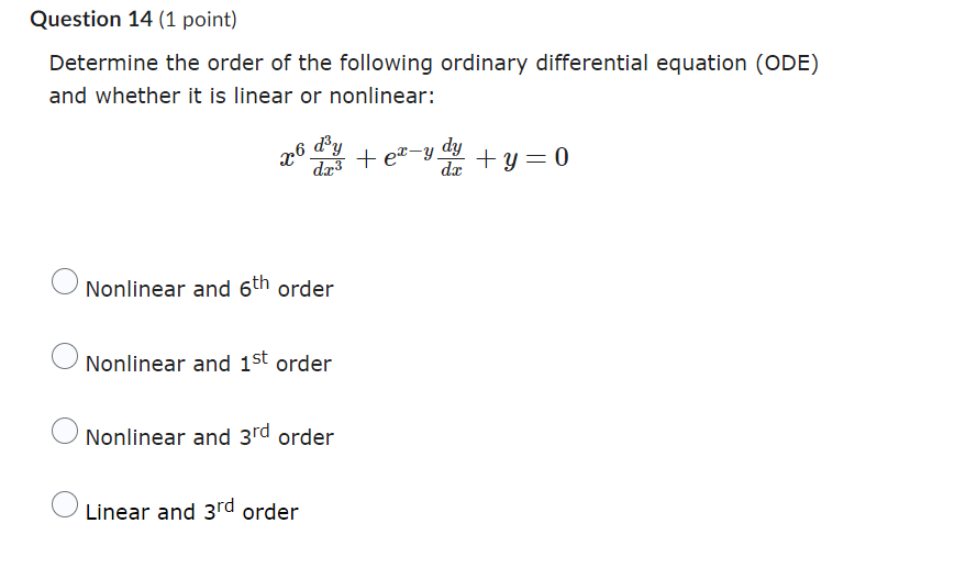 Solved Determine the order of the following ordinary | Chegg.com