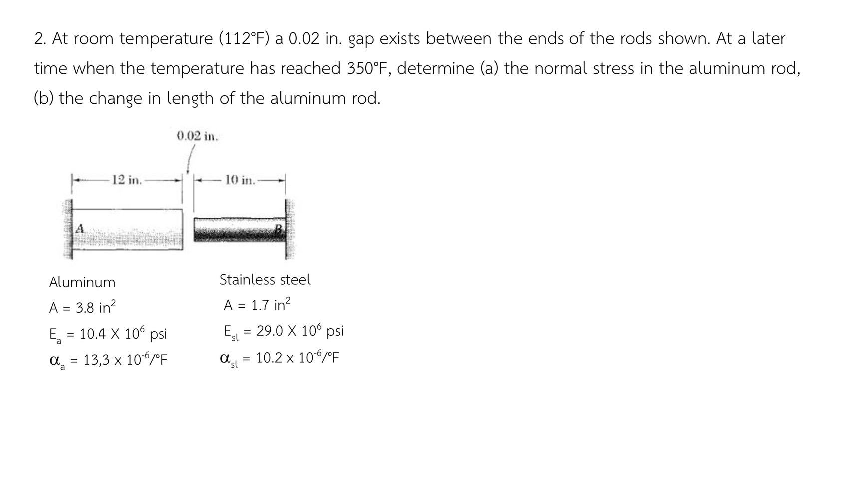 Solved At room temperature (112 degrees F) a 0.02in gap | Chegg.com