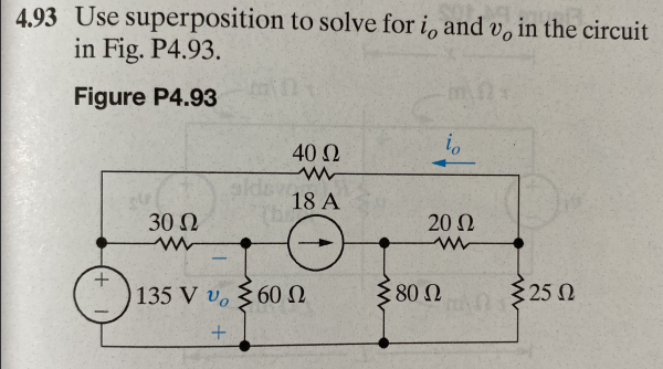 Solved 4.93 Use superposition to solve for io and vo in the | Chegg.com