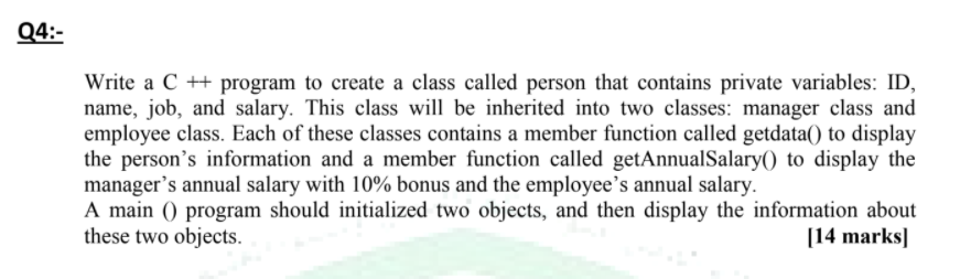 Solved Q4:- Write a C ++ program to create a class called | Chegg.com