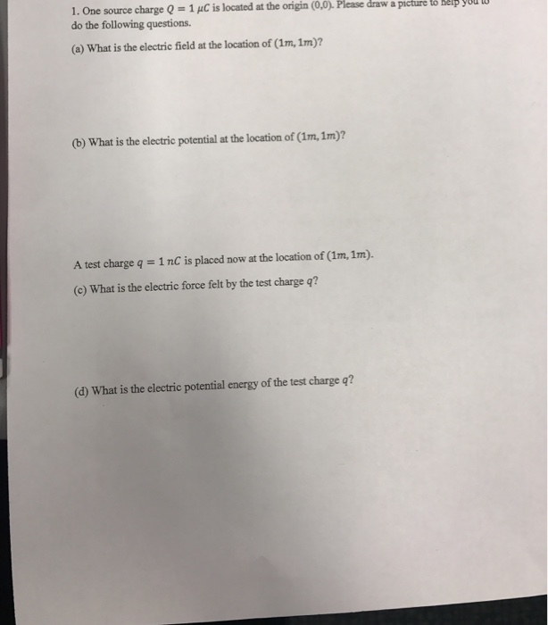 Solved One source charge Q_1 = 1 mu C is located at the | Chegg.com
