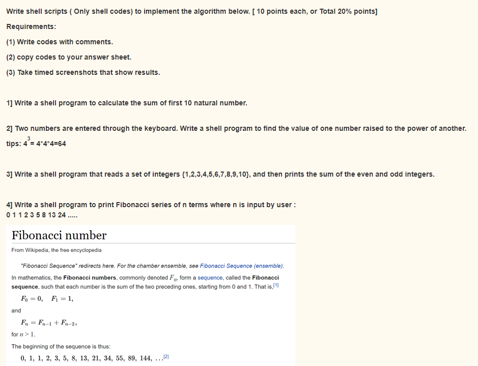 Solved Write shell scripts ( Only shell codes) to implement | Chegg.com