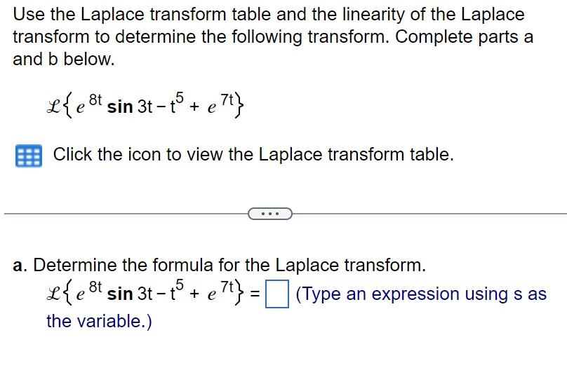 Solved Use the Laplace transform table and the linearity of | Chegg.com