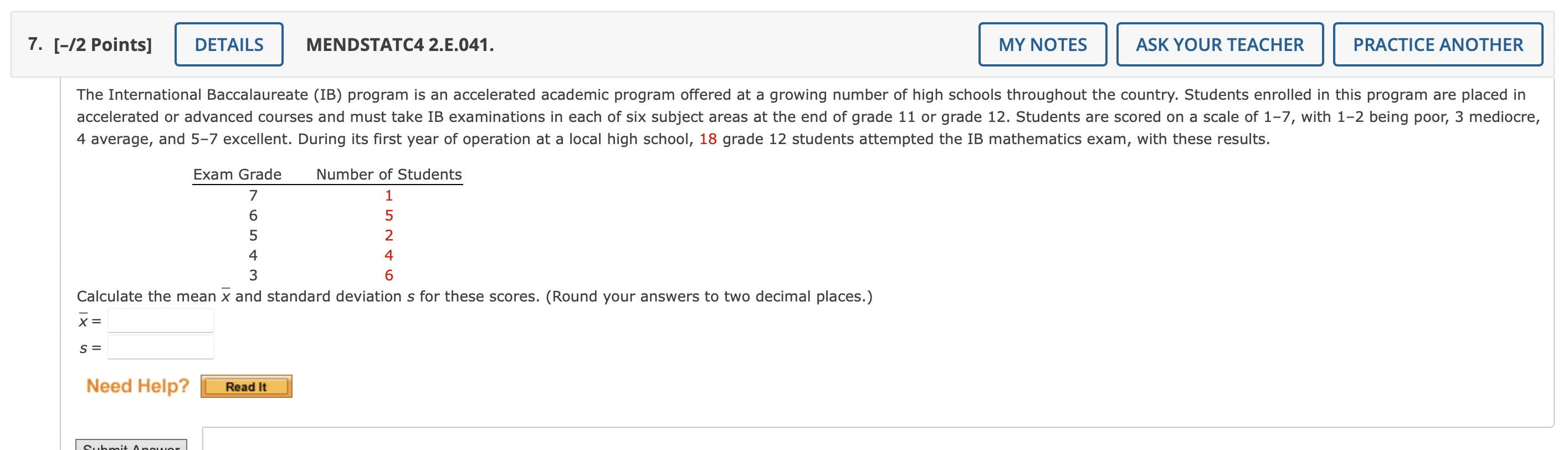Solved −/2 Points] MENDSTATC4 2.E.041. 4 average, and 5-7 | Chegg.com