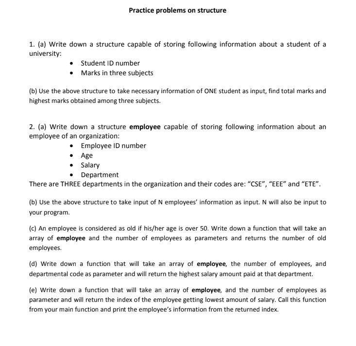 Solved Practice problems on structure 1. (a) Write down a | Chegg.com