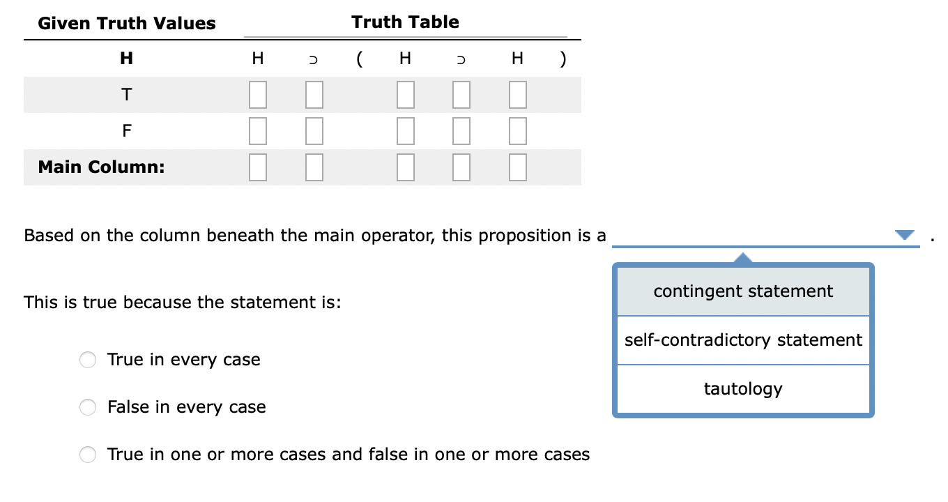 beneath the statement's main operator lists truth | Chegg.com