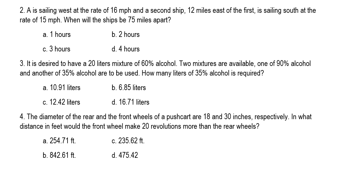 Solved 2. A is sailing west at the rate of 16 mph and a | Chegg.com