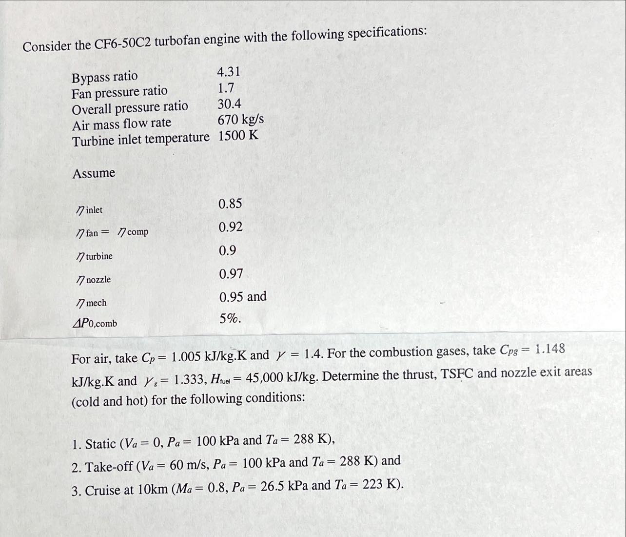 Solved Determine the thrust, TSFC and nozzle exit areas(cold | Chegg.com