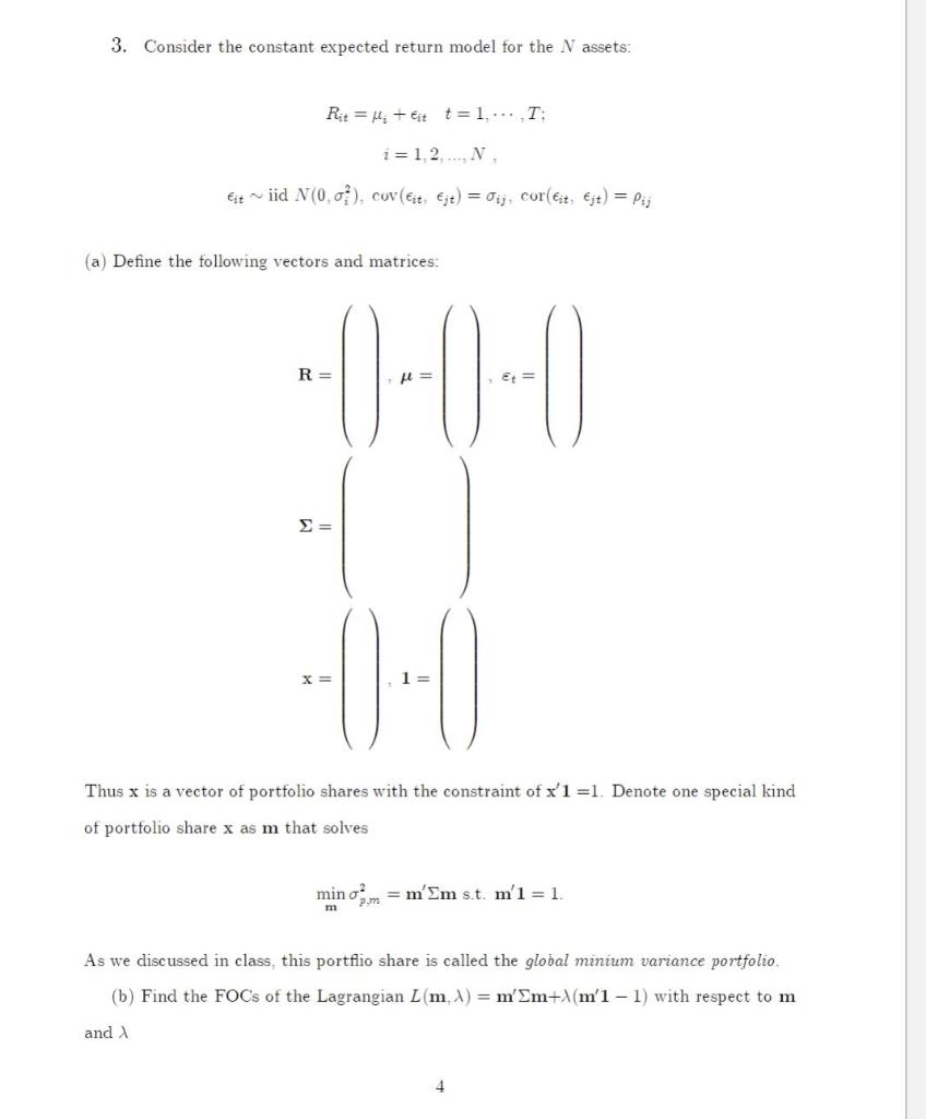 Solved 3. Consider the constant expected return model for | Chegg.com