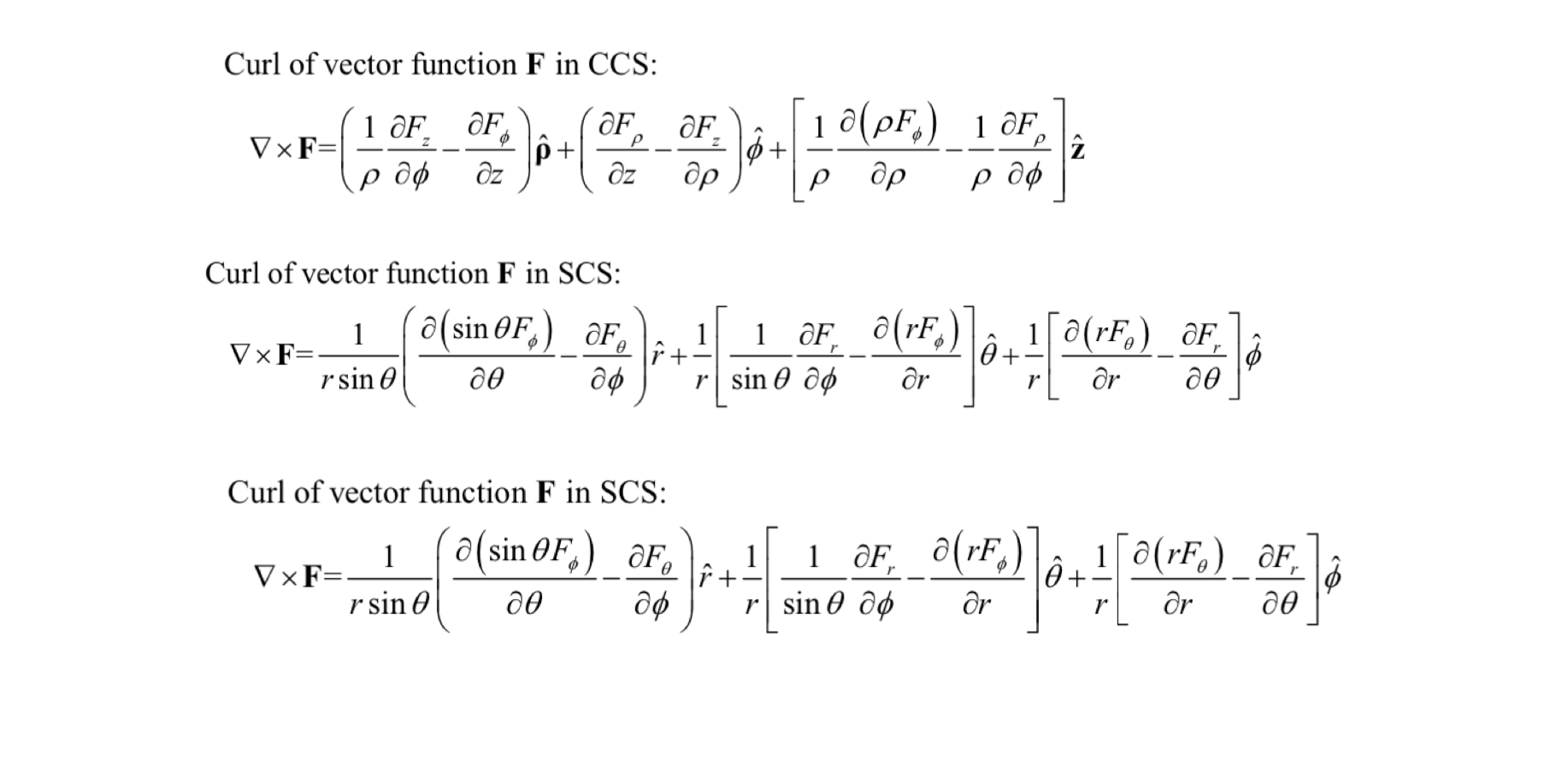 Curl of vector function F in CCS: 1 aF. OF 1 0(PF) 1 | Chegg.com
