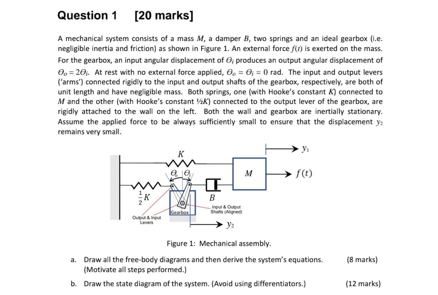 Solved A mechanical system consists of a mass M, a damper B, | Chegg.com