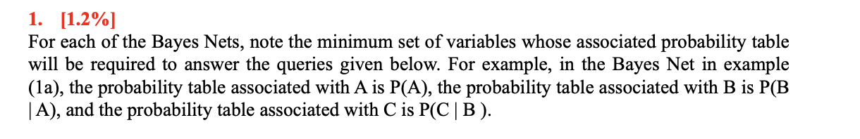 Solved 1. (1.2%] For each of the Bayes Nets, note the | Chegg.com