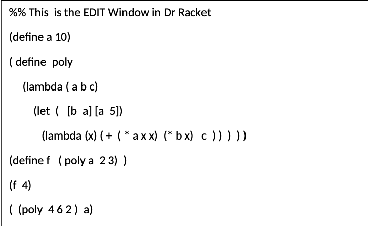 %% This is the EDIT Window in Dr Racket (define a 10) | Chegg.com