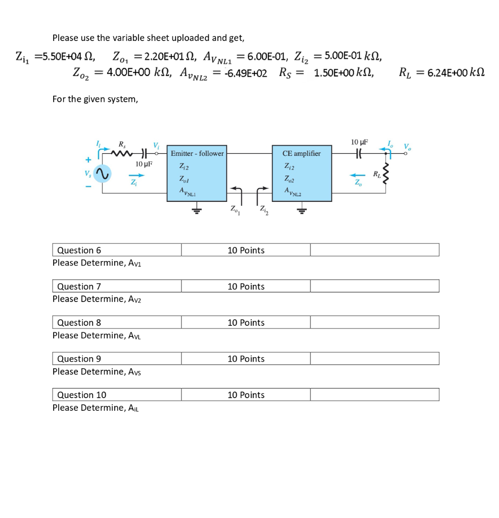 Solved Please use the variable sheet uploaded and get, | Chegg.com