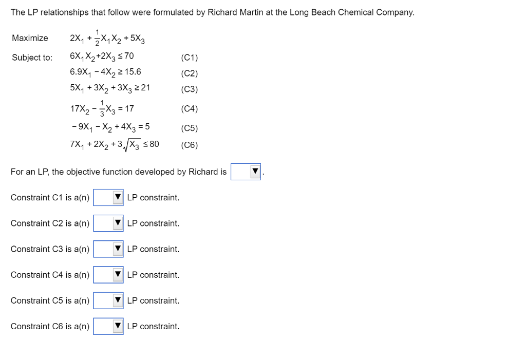 Solved The LP relationships that follow were formulated by | Chegg.com