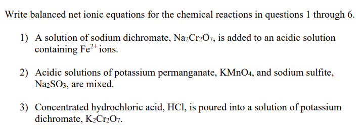 Solved Write balanced net ionic equations for the chemical | Chegg.com