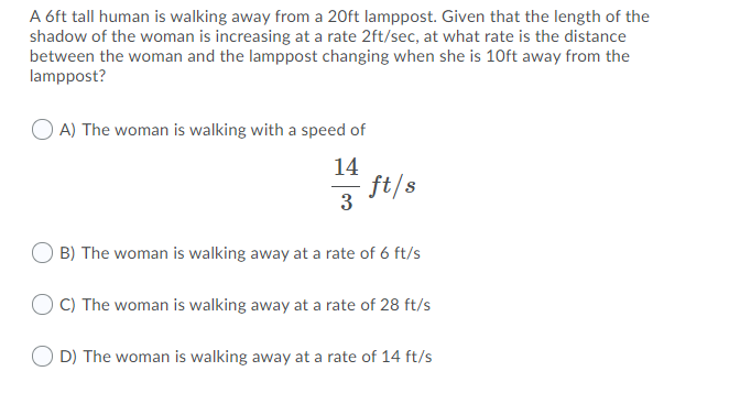 Solved A 6ft tall human is walking away from a 20ft | Chegg.com