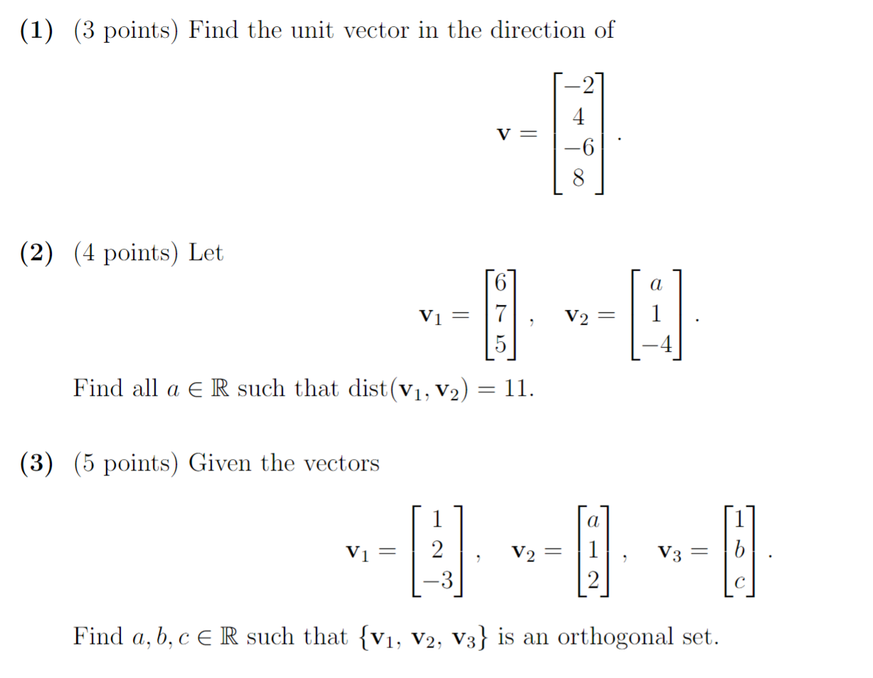 Solved (1) (3 points) Find the unit vector in the direction | Chegg.com
