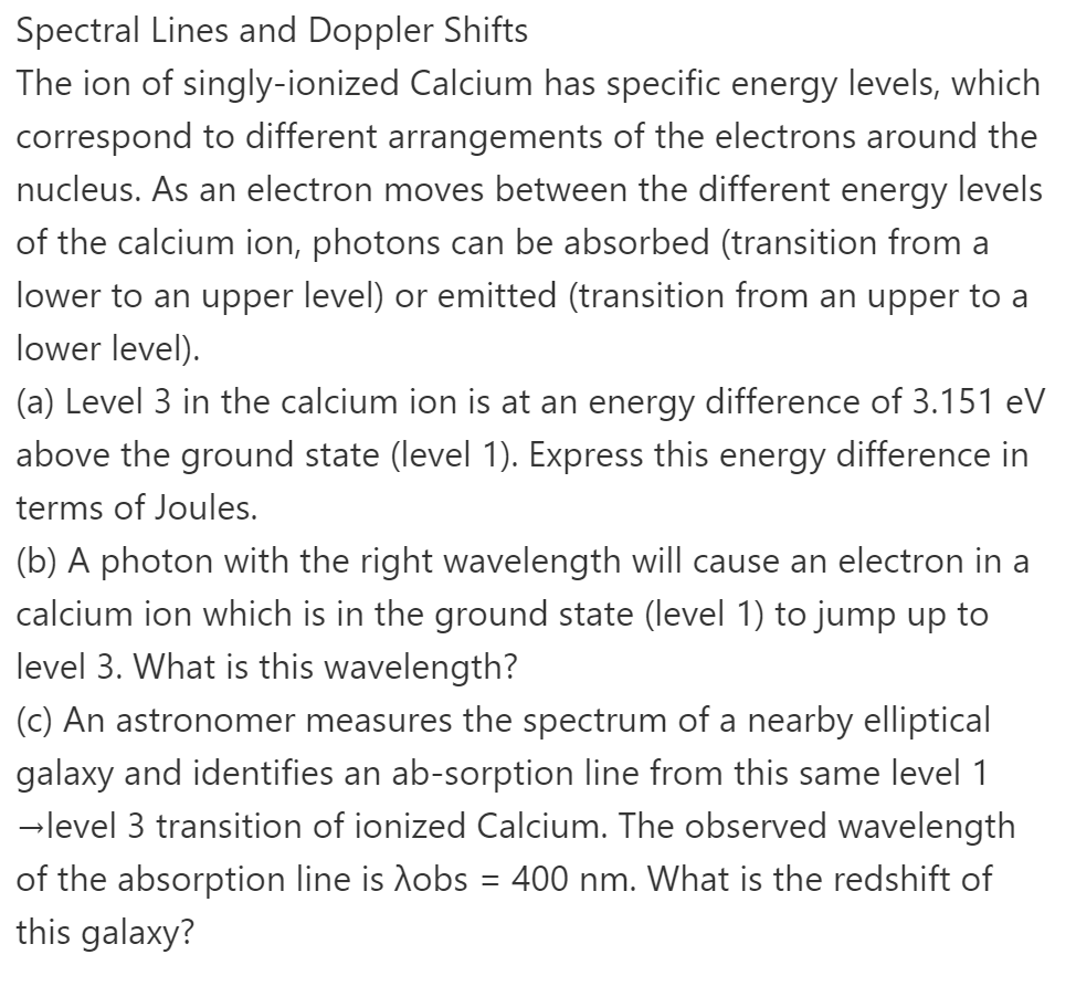 Solved Spectral Lines and Doppler Shifts The ion of | Chegg.com