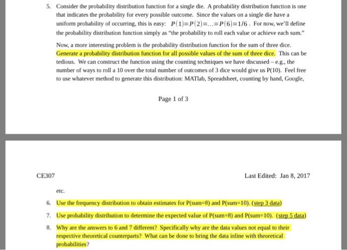 Solved Simulation of Three Dice 1. Simulate rolling three | Chegg.com