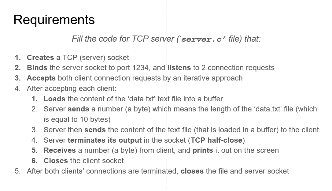 Requirements Fill the code for TCP server ('server.c' | Chegg.com