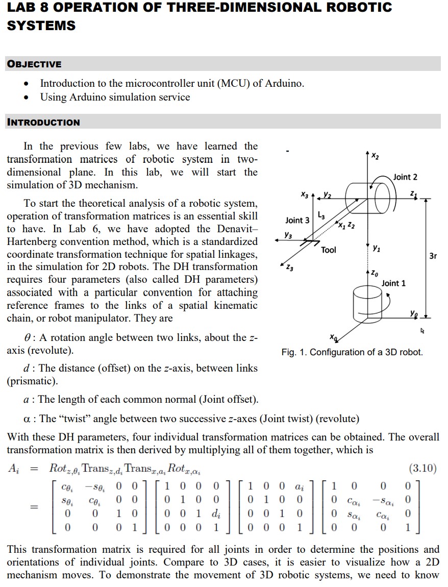 LAB 8 OPERATION OF THREE-DIMENSIONAL ROBOTIC SYSTEMS | Chegg.com