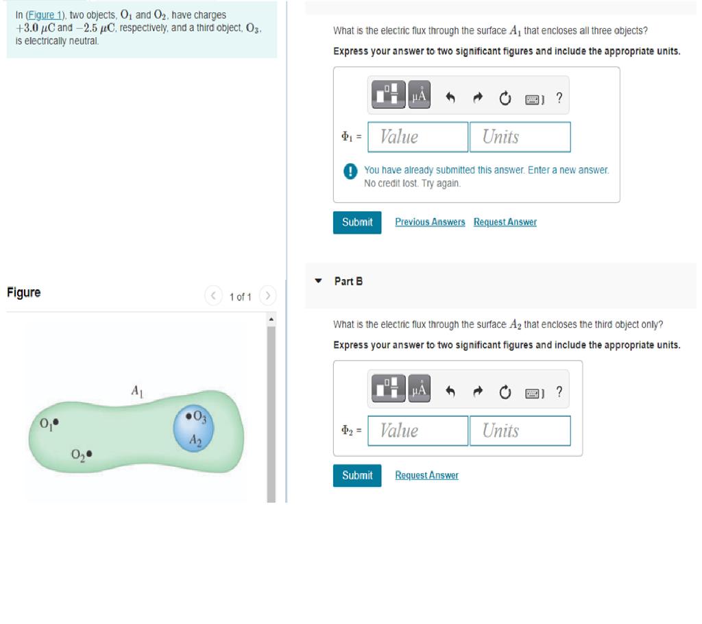 Solved In (Eigure 1), two objects, O, and O2, have charges | Chegg.com