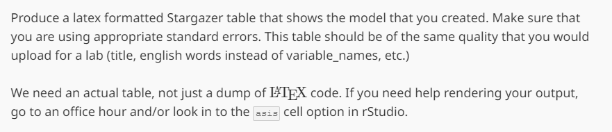 Solved Produce a latex formatted Stargazer table that shows | Chegg.com