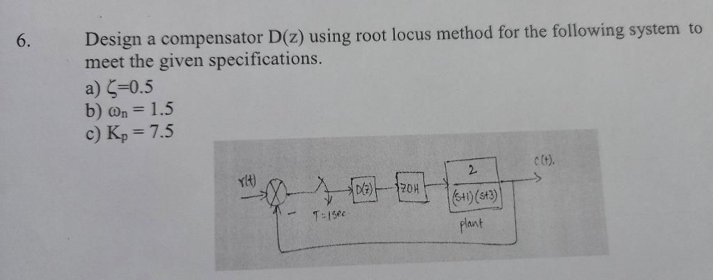 6. Design a compensator D(z) using root locus method | Chegg.com