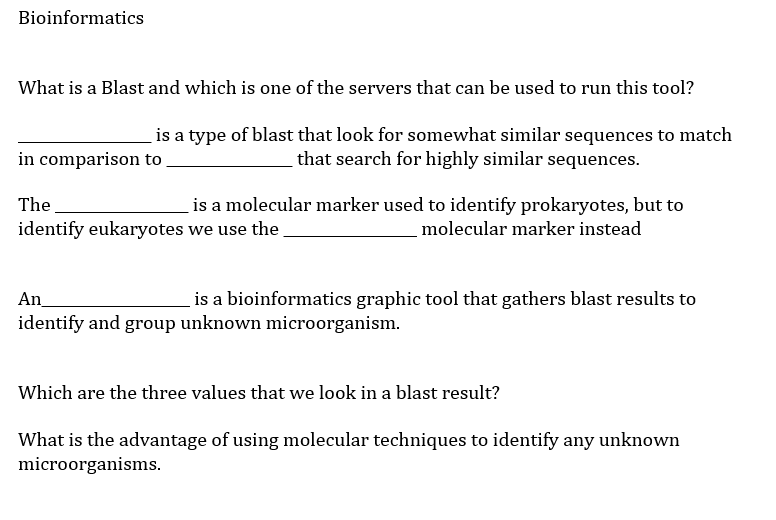 Solved Bioinformatics What is a Blast and which is one of | Chegg.com