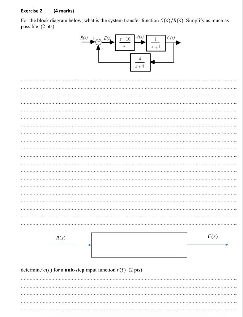 Solved Exercise 2 (4 marks) For the block diagram below, | Chegg.com