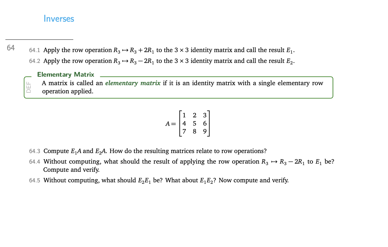 Solved 64.1 Apply the row operation R3↦R3+2R1 to the 3×3 | Chegg.com