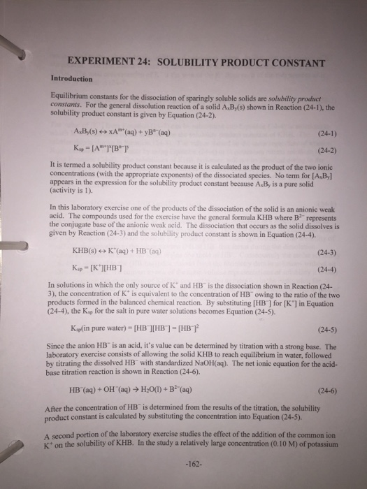 Solved EXPERIMENT 24: SOLUBILITY PRODUCT CONSTANT | Chegg.com