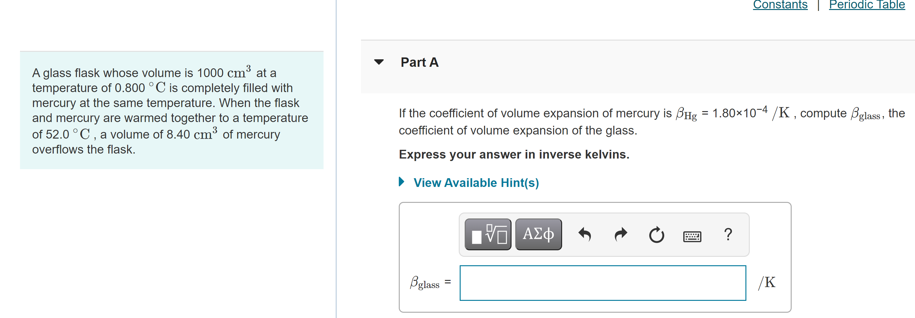 Solved Constants Periodic Table Part A 3 A glass flask whose | Chegg.com