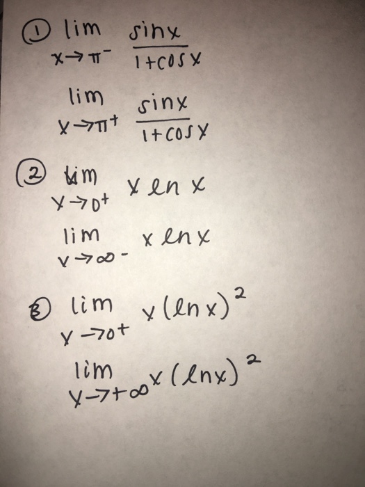 Solved Find the limits of these. lim_x rightarrow pi ^- sin | Chegg.com