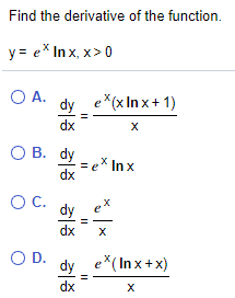 Solved Find the derivative of the function. y= e Inx, x>0 | Chegg.com