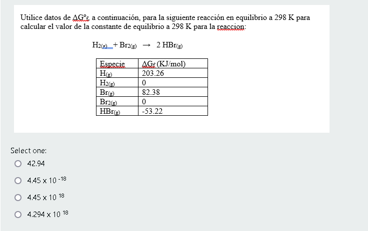 Solved Utilice datos de ΔG∘, a continuación, para la | Chegg.com