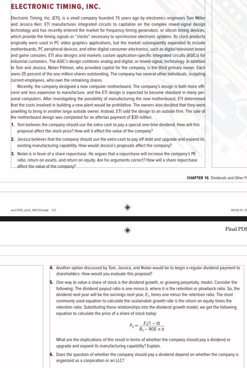 Solved ELECTRONIC TIMING, INC. Electronic Timing, Inc. | Chegg.com