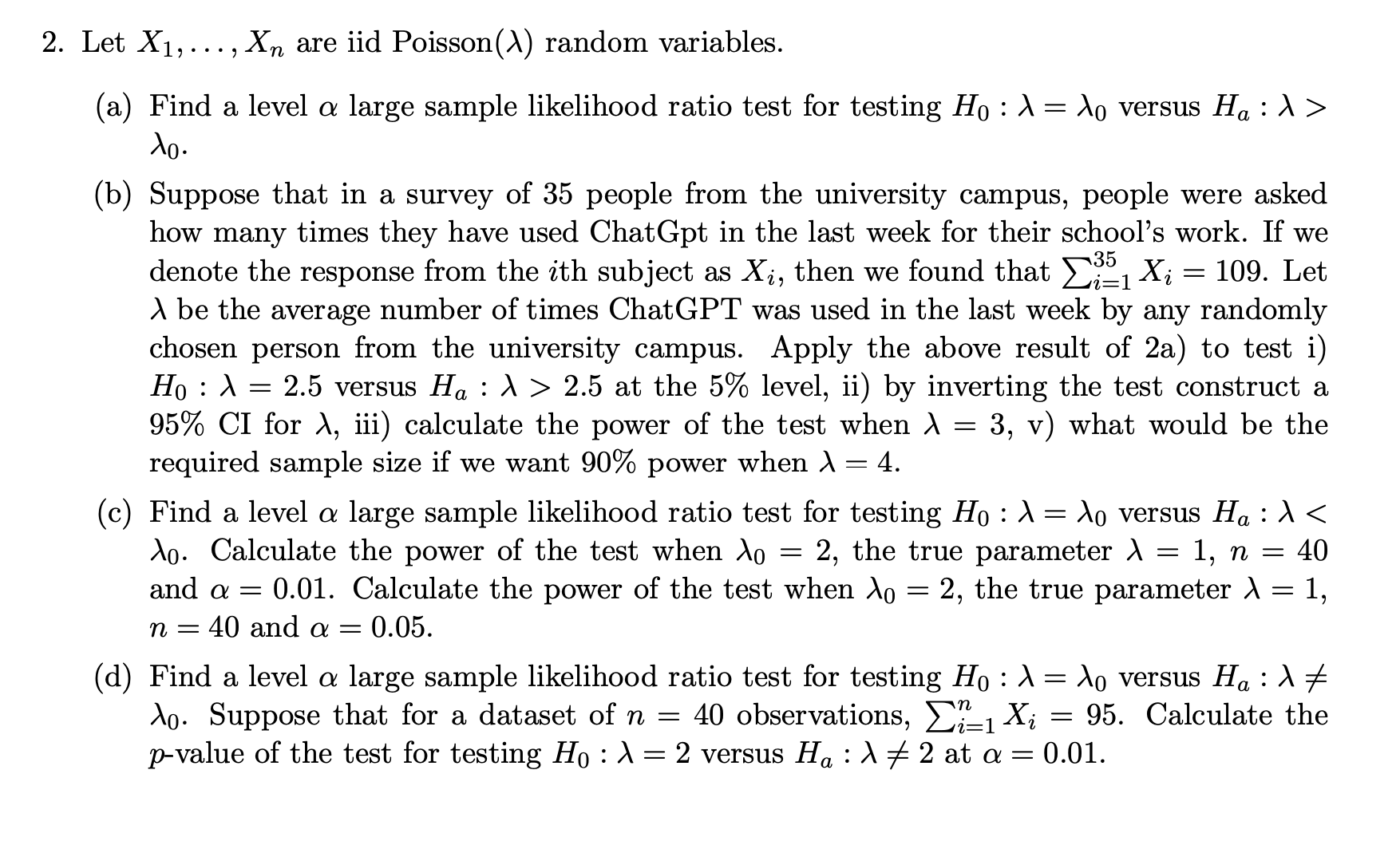 Let x1,dots,xn ﻿are iid Poisson (λ) ﻿random | Chegg.com