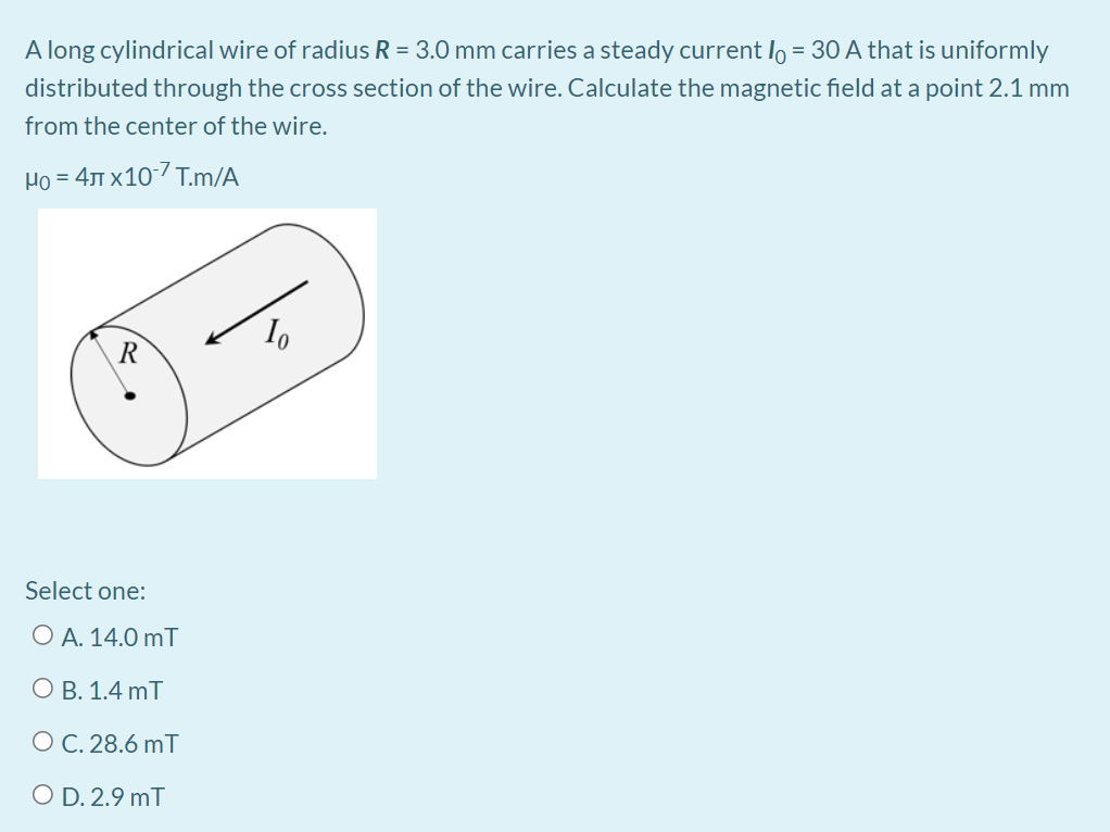 Solved A long cylindrical wire of radius R = 3.0 mm carries | Chegg.com