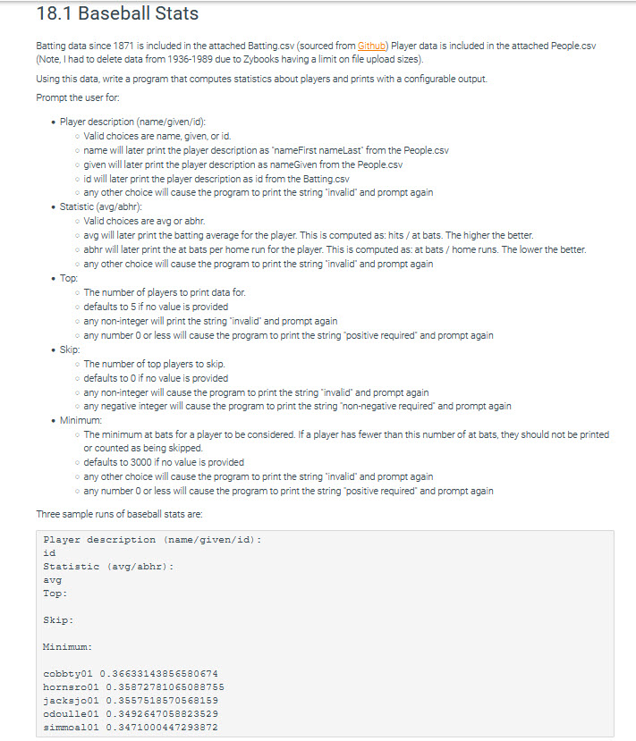 Solved 18.1 ﻿Baseball StatsBatting data since 1871 ﻿is | Chegg.com