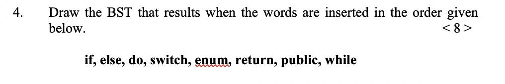 Solved Draw the BST that results when the words are inserted | Chegg.com