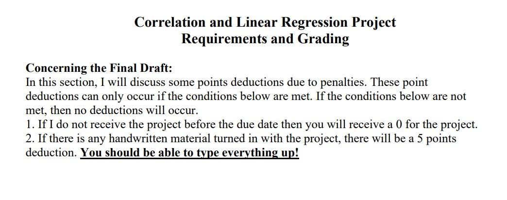 Correlation and Linear Regression Project | Chegg.com