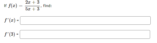 Solved f(t)=(t2+5t+2)(3t2+5) Find f′(3).If f(x)=5x+32x+3 | Chegg.com