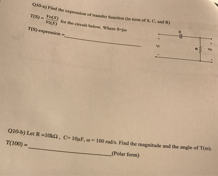 Solved Find the expression of transfer function (in term of | Chegg.com