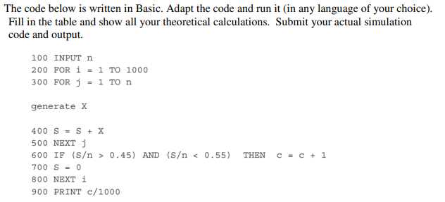 Solved The code below is written in Basic. Adapt the code | Chegg.com
