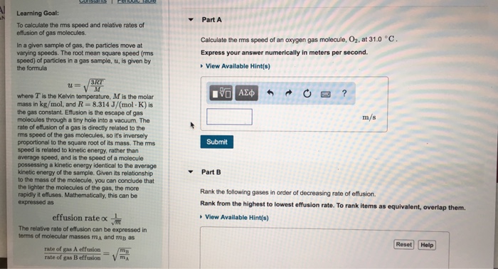 Solved Learning Goal Part A To calculate the rms speed and | Chegg.com