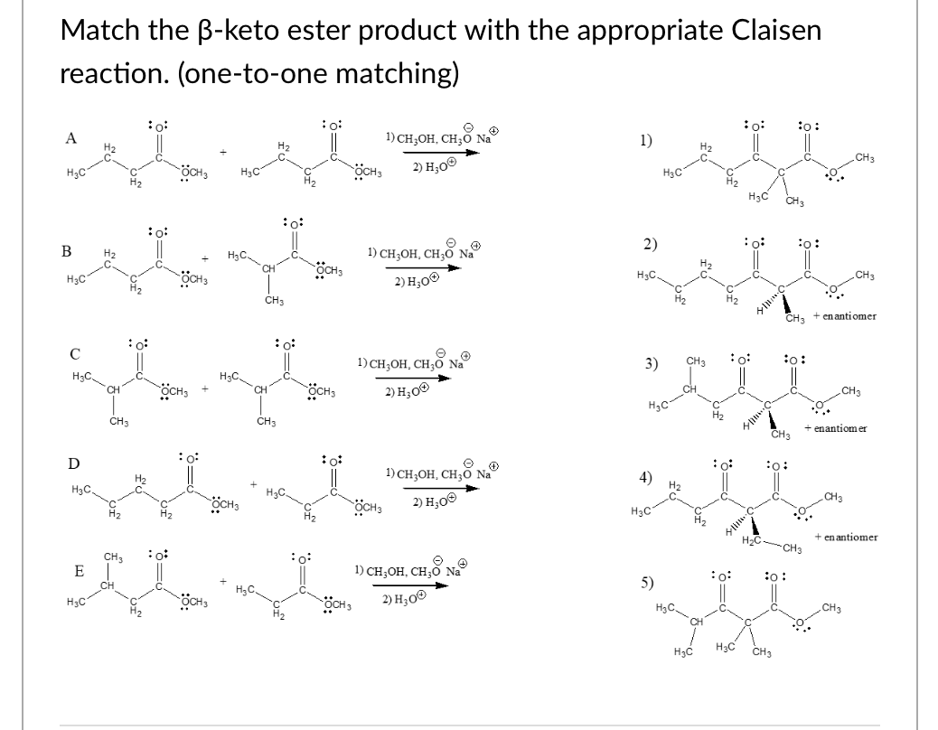 Solved Match the β-keto ester product with the appropriate | Chegg.com