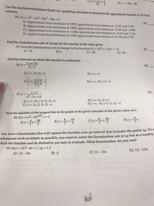 Solved Use the maximum/minimum finder on a graphing | Chegg.com